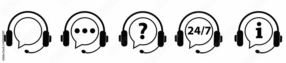 Support service. Vector isolated icons. Customer support black vector ...