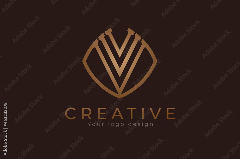 Triples V monogram logo. initial VVV with Gold line style design ...