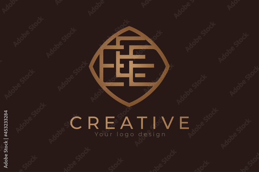 Triples E monogram logo. initial EEE with Gold line style design ...