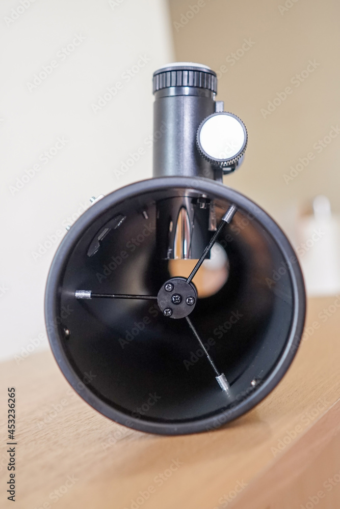 Inside of reflector optical telescope tube assembly primary mirror and ... Inside of reflector optical telescope tube assembly primary mirror and ...