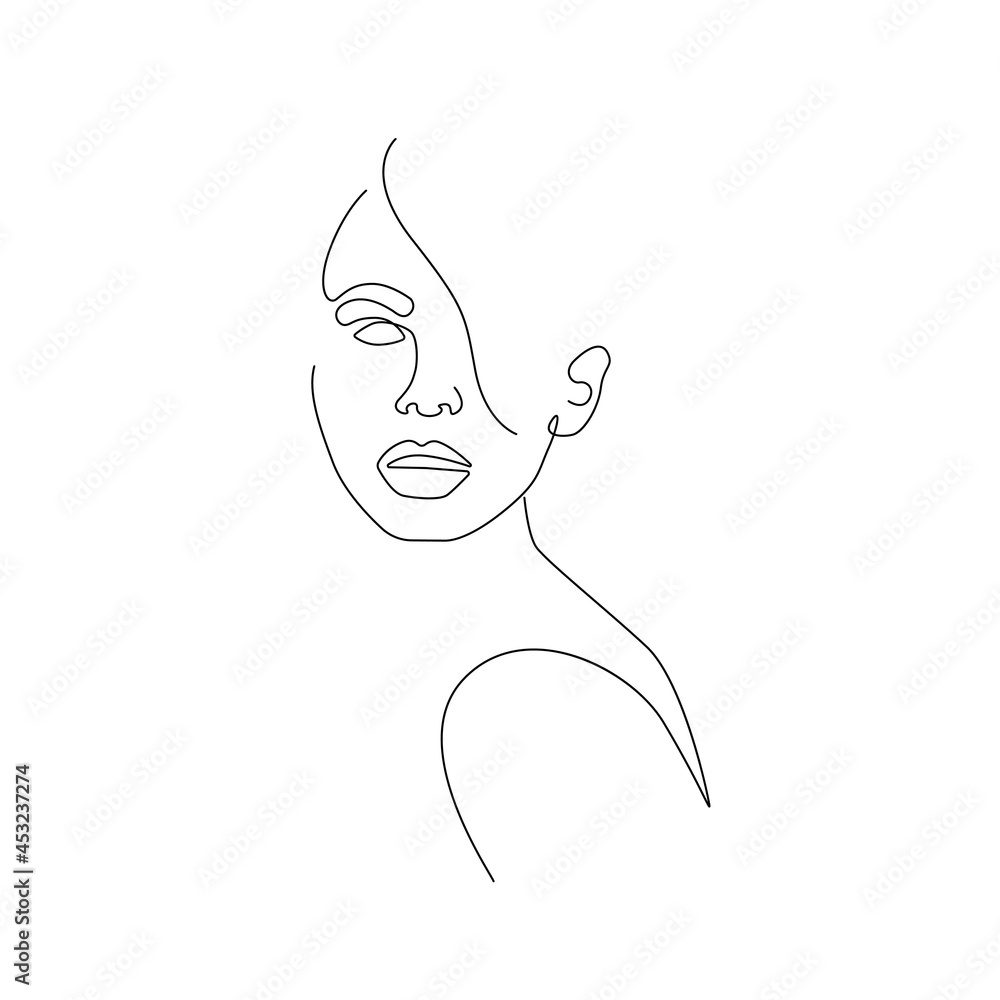 Woman Face Line Art Drawing Abstract Female Head One Line Drawing For