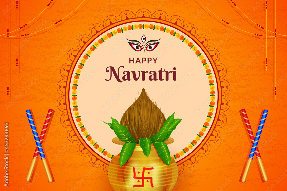 Navratri Kalash With Dandiya, Happy Navratri, Dussehra and Durga Puja ...