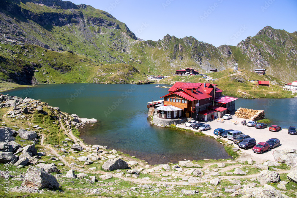 Romania: Lake Balea (Romanian: Balea Lac) from above. The lake is ...
