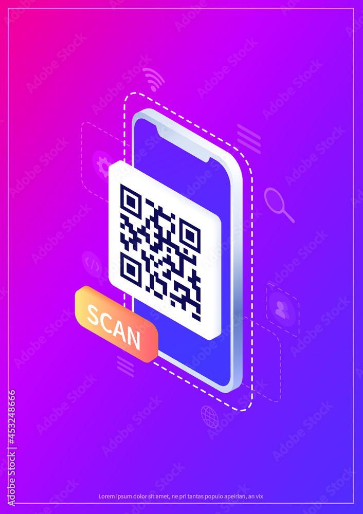 Isometric Smartphone scanning qr code. Download page of the mobile app ...