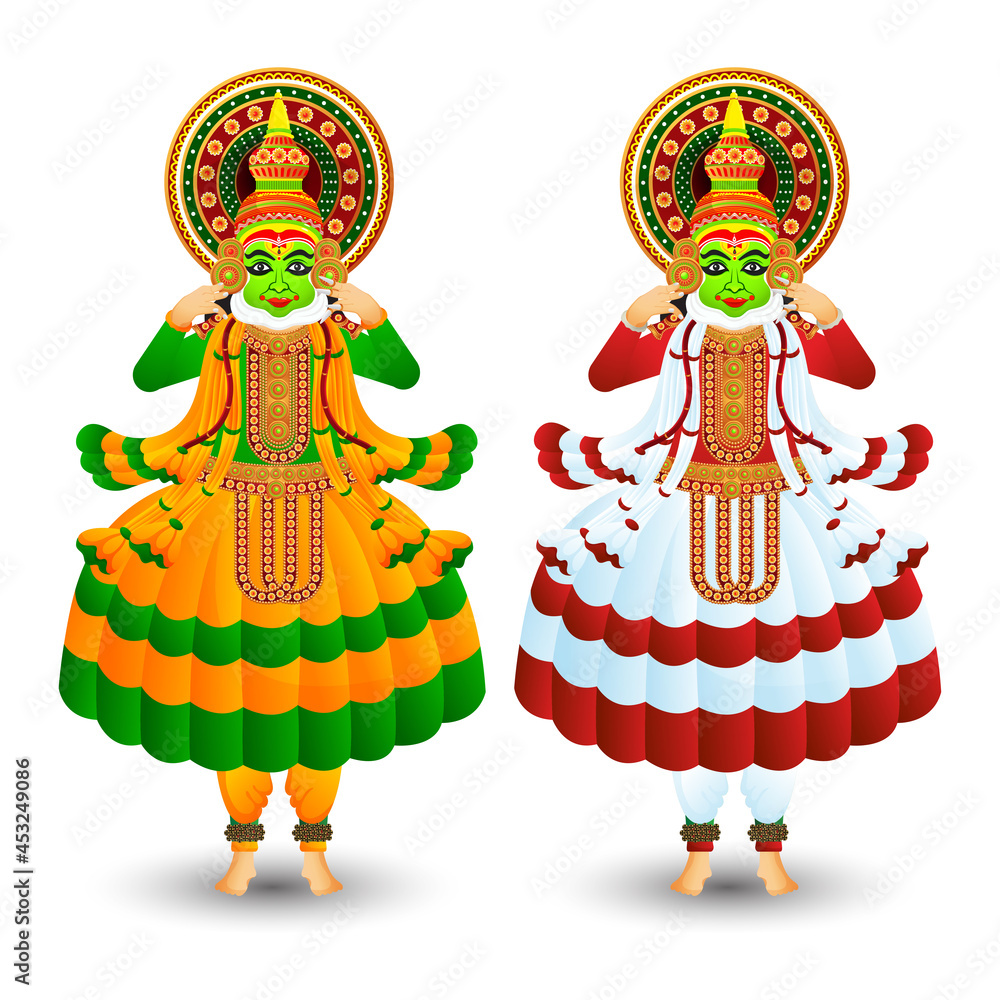 Set of two different color of kathakali dancer for indian festival onam ...