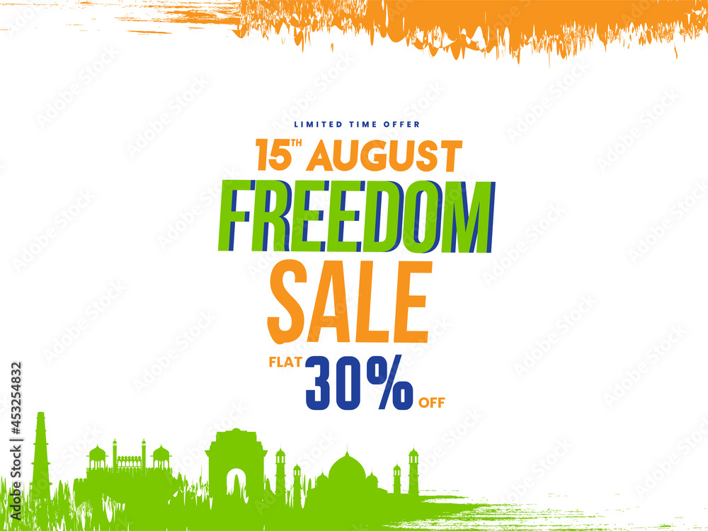 15th August Freedom Sale Poster Design With 30% Discount Offer, Saffron ...