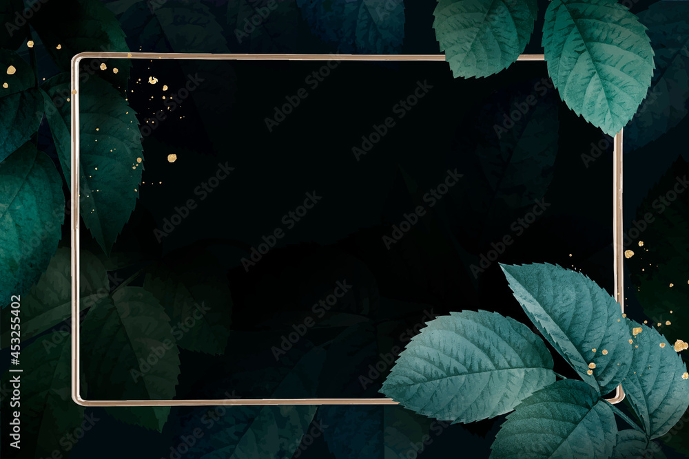 Rectangle gold frame with foliage pattern background vector Stock Vector | Adobe Stock