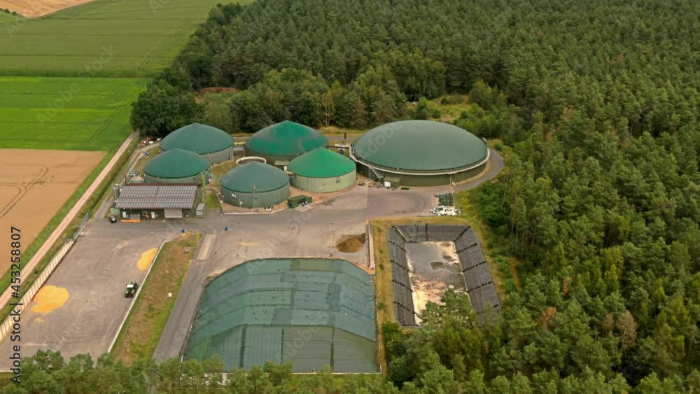 Aerial view of a plant for the production of methane gas from ...