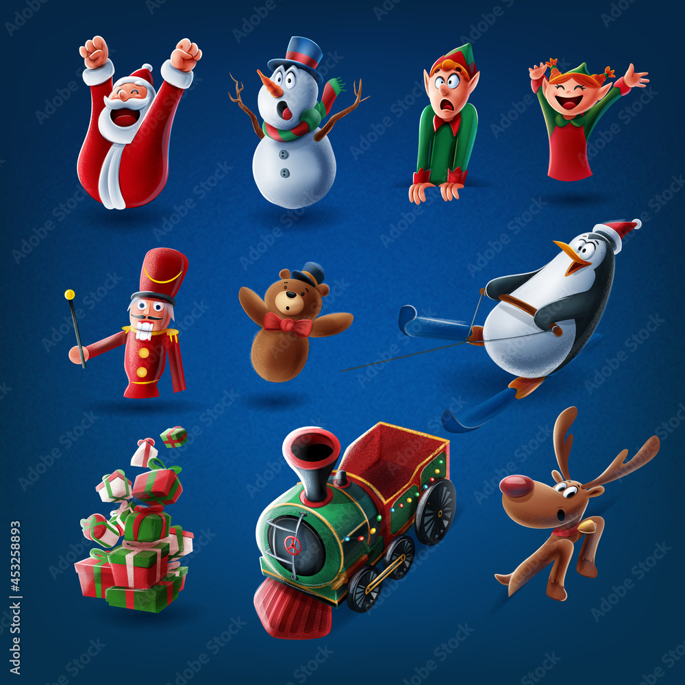 christmas characters cartoon icon set Stock Vector | Adobe Stock