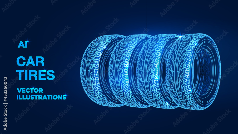 Car tires concept. Vector rendering of 3d. Wire-frame style. The layers ...