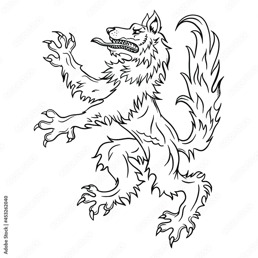 Rampant Heraldic Wolf White Background Coat Of Arms Vintage Stock ...