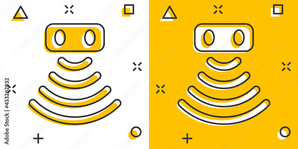Motion sensor icon in comic style. Sensor waves vector cartoon ...