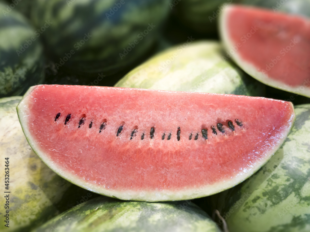 Eye Level Angle, (closeup). (Citrullus lanatus) Watermelon is both ...