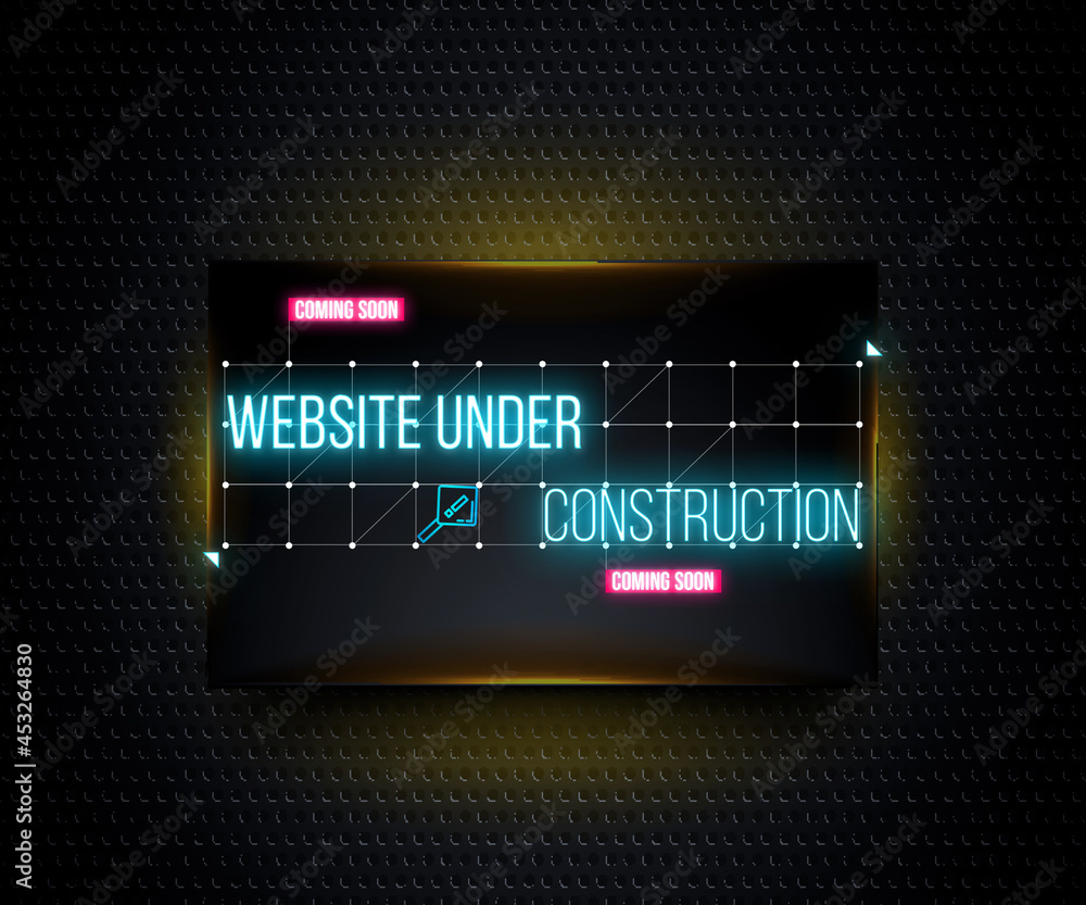 Website under construction page. coming soon text. Neon pattern ...