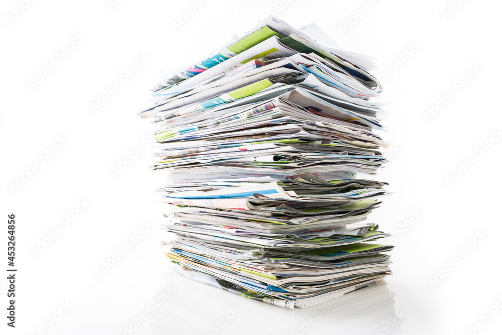 Stack of waste paper, old magazines, newspapers and leaflets for ...