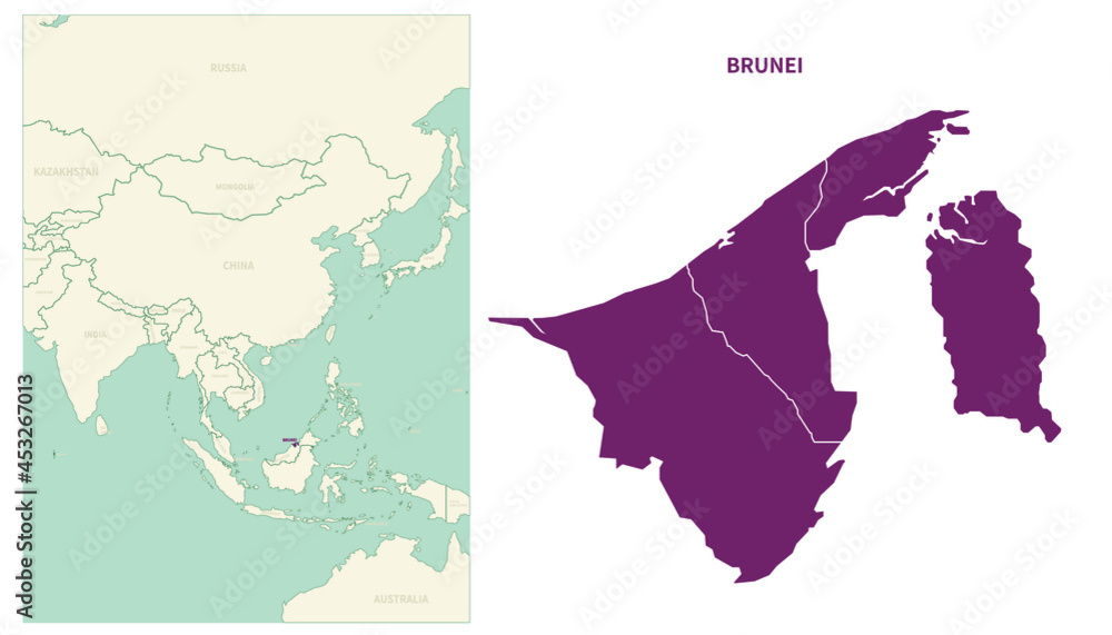 Brunei map. map of Brunei and neighboring countries. Stock Vector ...
