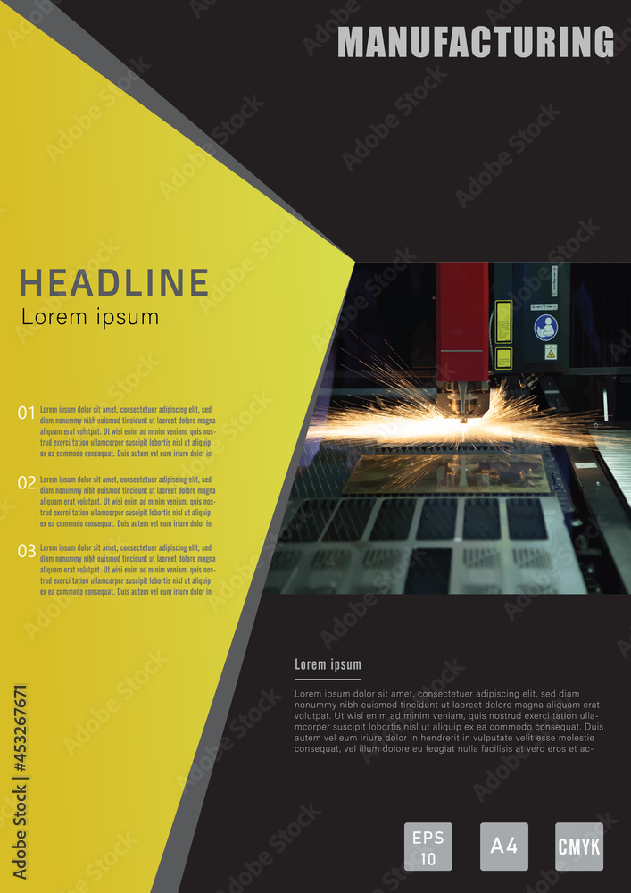 Industrial manufacturing template design in A4 size. Fiber laser ...