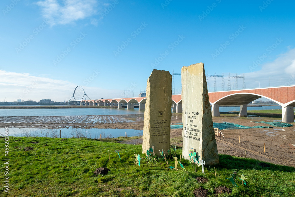 Monument at the city bridge de Oversteek in Nijmegen commemorating the ...