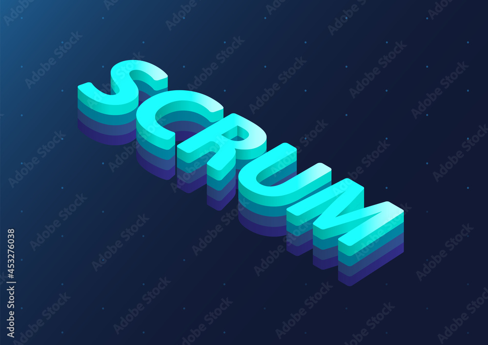 Scrum isometric 3d vector text. Illustration of agile scrum methodology ...