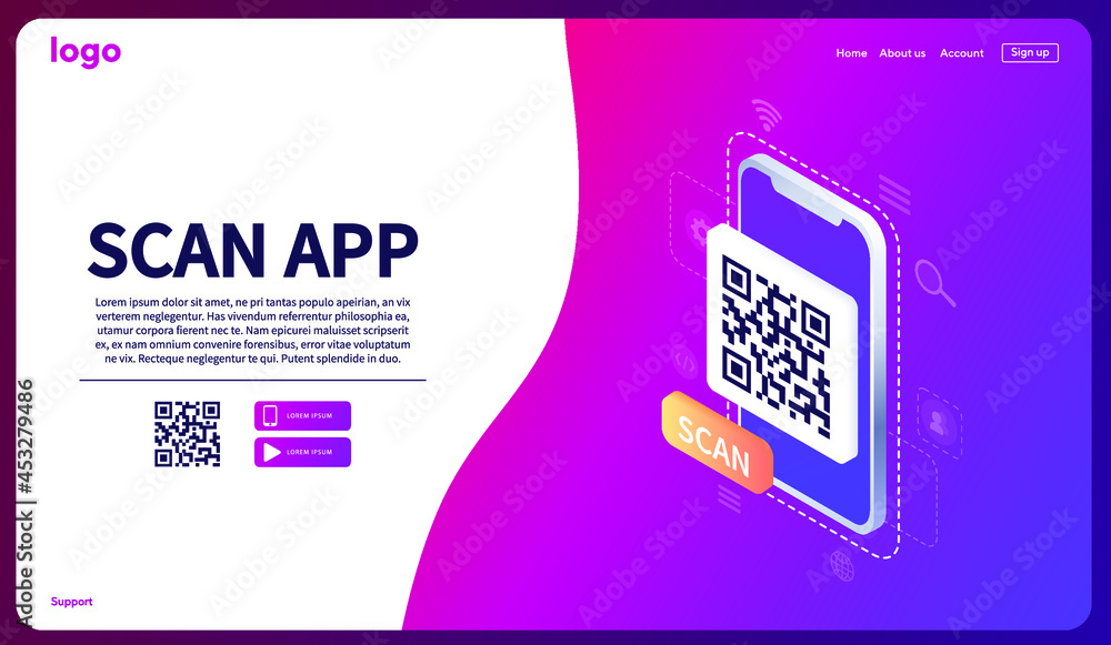 Isometric Smartphone scanning qr code. Download page of the mobile app ...