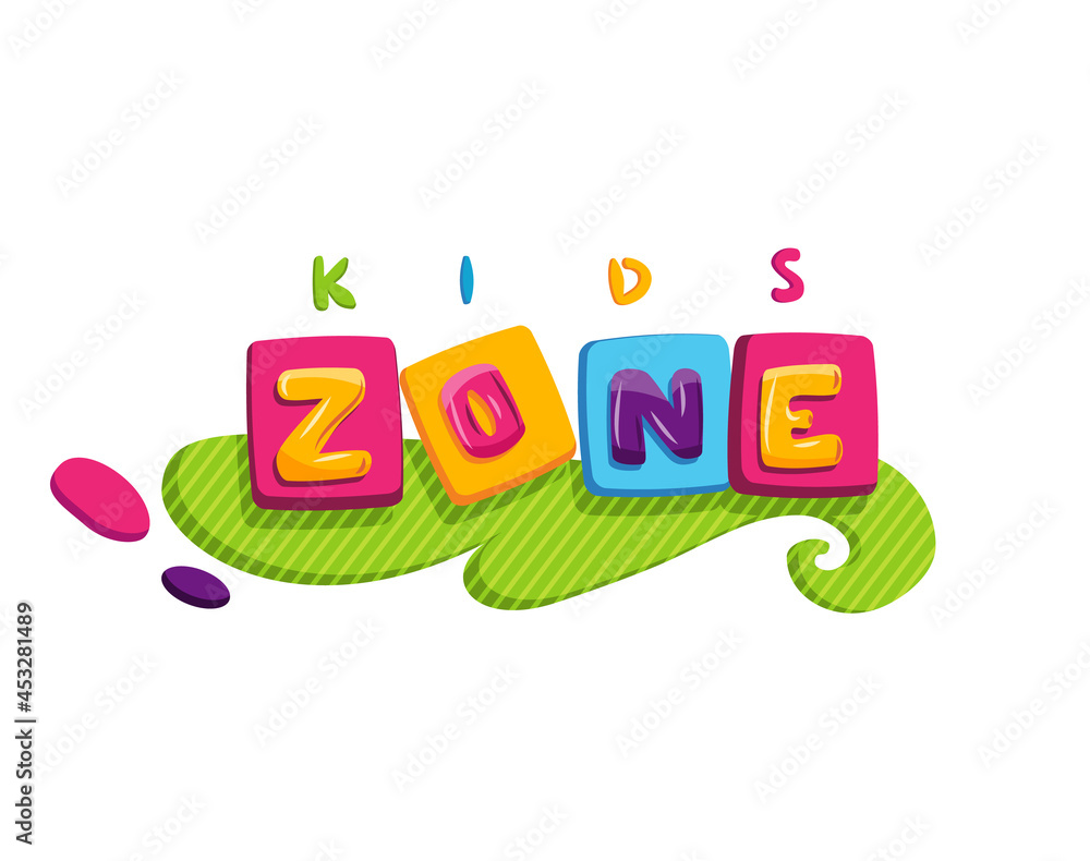 Kids zone. Children playground game room or center emblem. Playroom ...