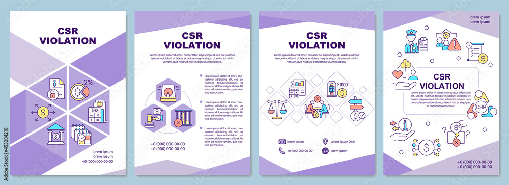 Corporate social responsibility violation brochure template. Flyer ...