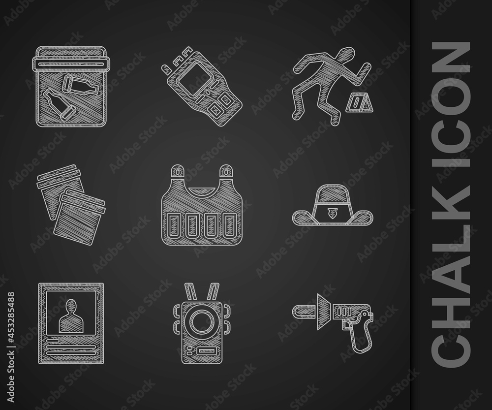 Set Bulletproof vest, Police body camera, megaphone, Sheriff hat with ...