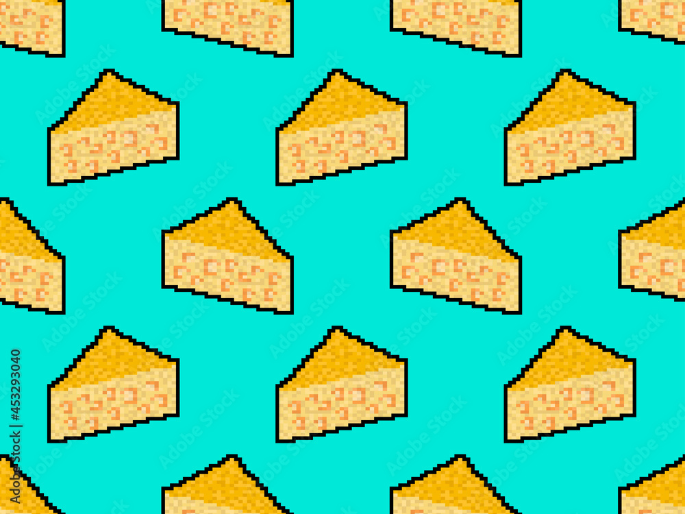Cheese 8 bit pixel art seamless pattern. Pixel cheese with holes in 8 ...