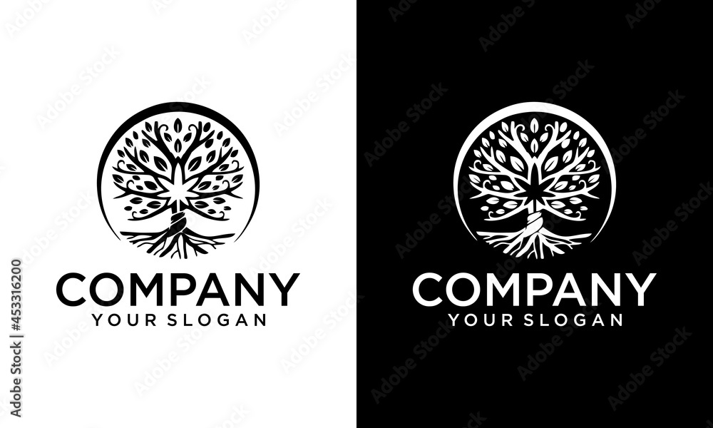 Root Of The Tree logo illustration. Vector silhouette of a tree ...