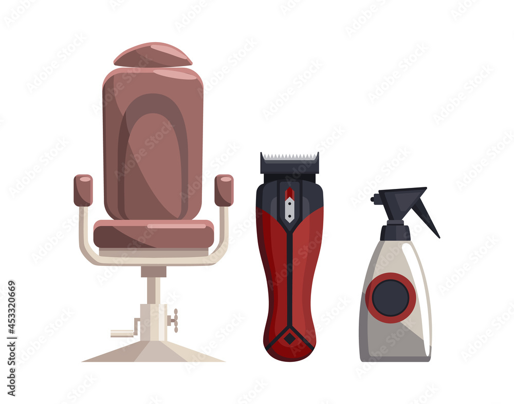 Barbershop equipments. Vintage barber shop set items. Chair trimmer ...