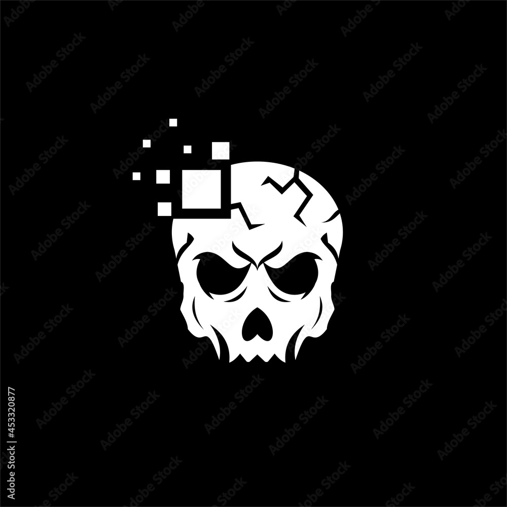 Skull logo design template with technology digital pixel graphic vector ...