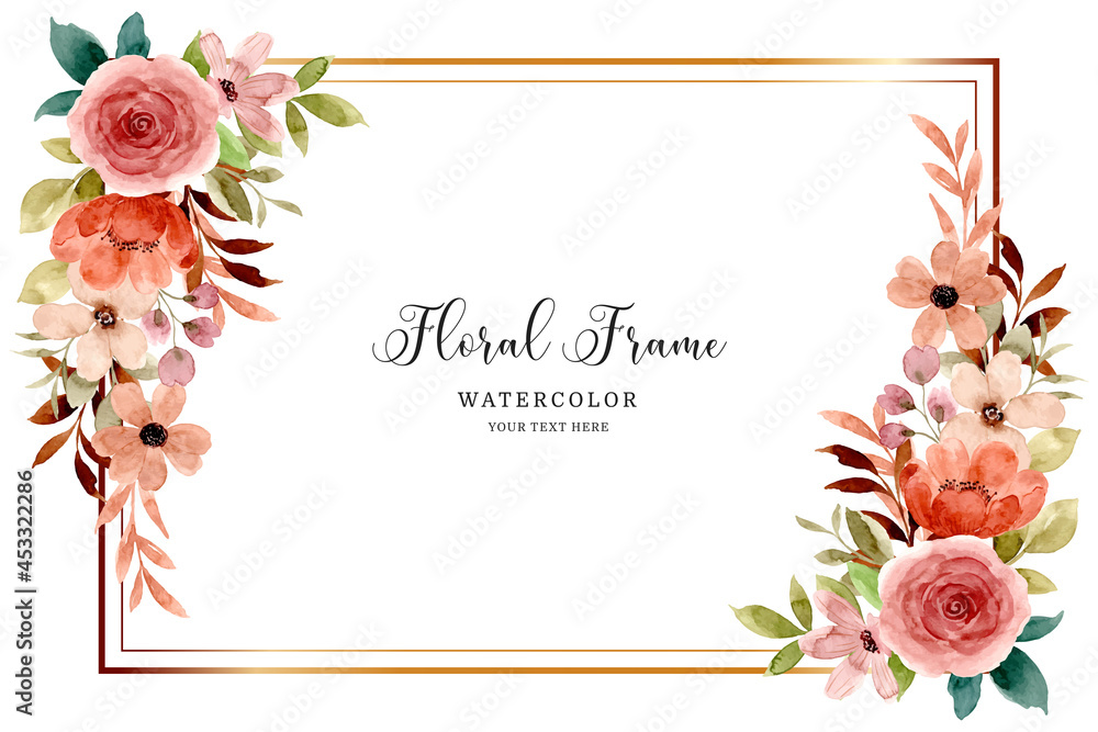 Rose flower frame with watercolor Stock Vector | Adobe Stock