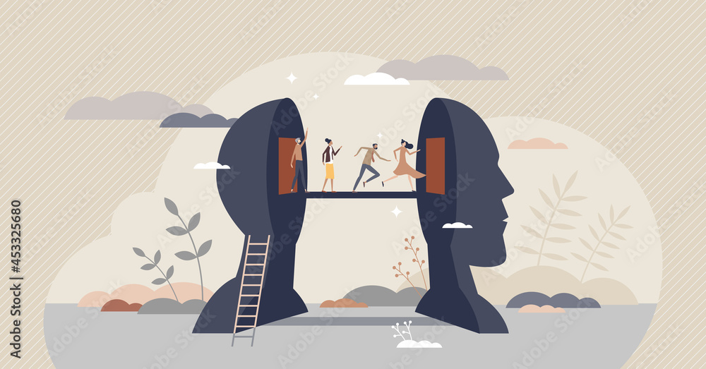Changing mind thoughts and switch sides for opinion tiny person concept ...