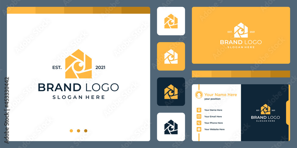 House building logo design template with lens camera symbol design ...