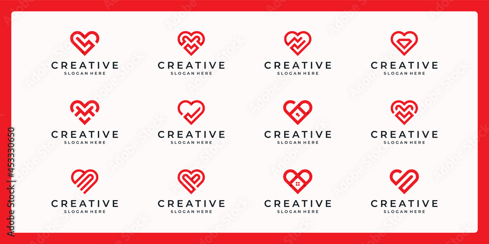 collection of abstract heart shape logos with various combinations ...
