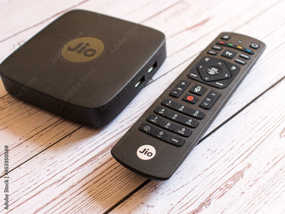 Assam, india - April 28, 2020 : Jio fibre/tv set top box 4k. Stock ...