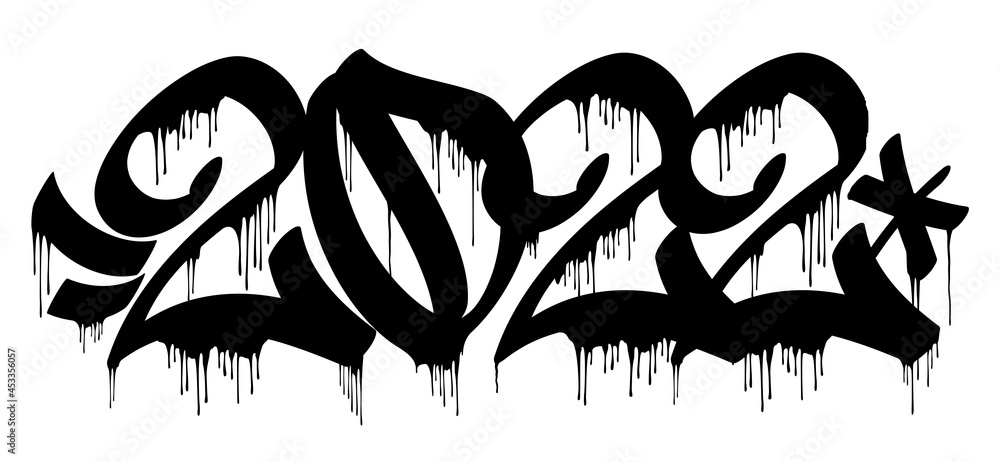 2022 number in graffiti dripping marker letters style vector banner ...