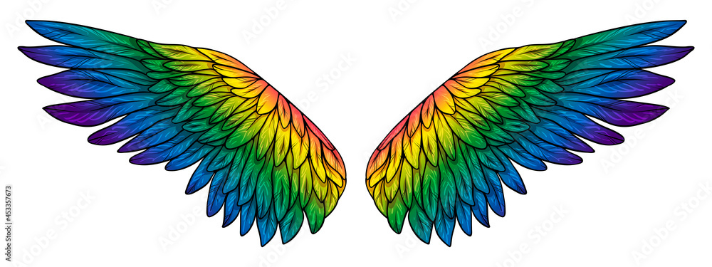 Beautiful magic bright rainbow wings, vector illustration Stock Vector ...