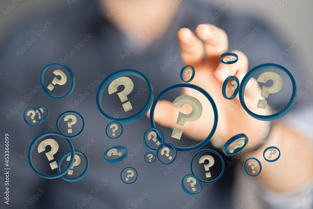 solving problem with digital question marks 3D rendering Stock ...