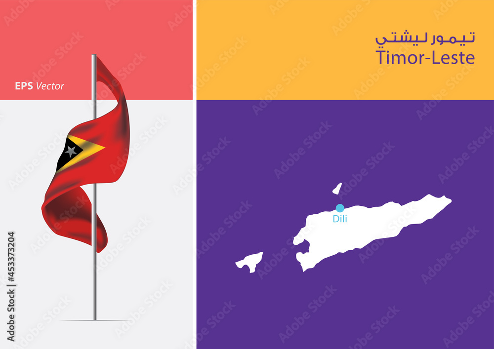 Flag of Timor-Leste on white background. Map of Timor-Leste with ...