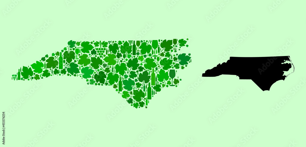 Vector Map of North Carolina State. Combination of green grape leaves ...