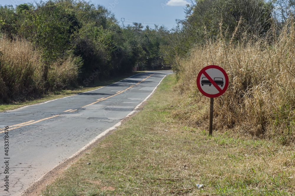 do not go beyond symbol, written on a sign that is on a road, copy ...