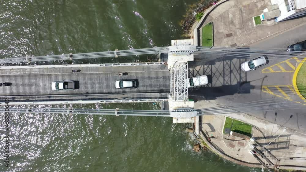Traffic at bridge above bay water. in Sao Vicente viaduct, Brazil ...