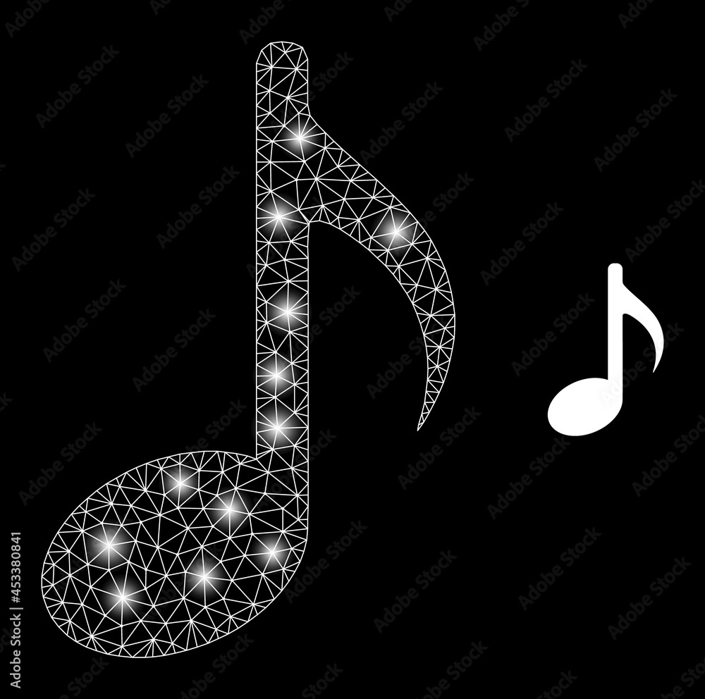 Bright mesh vector music note with glare effect. White mesh, glare ...