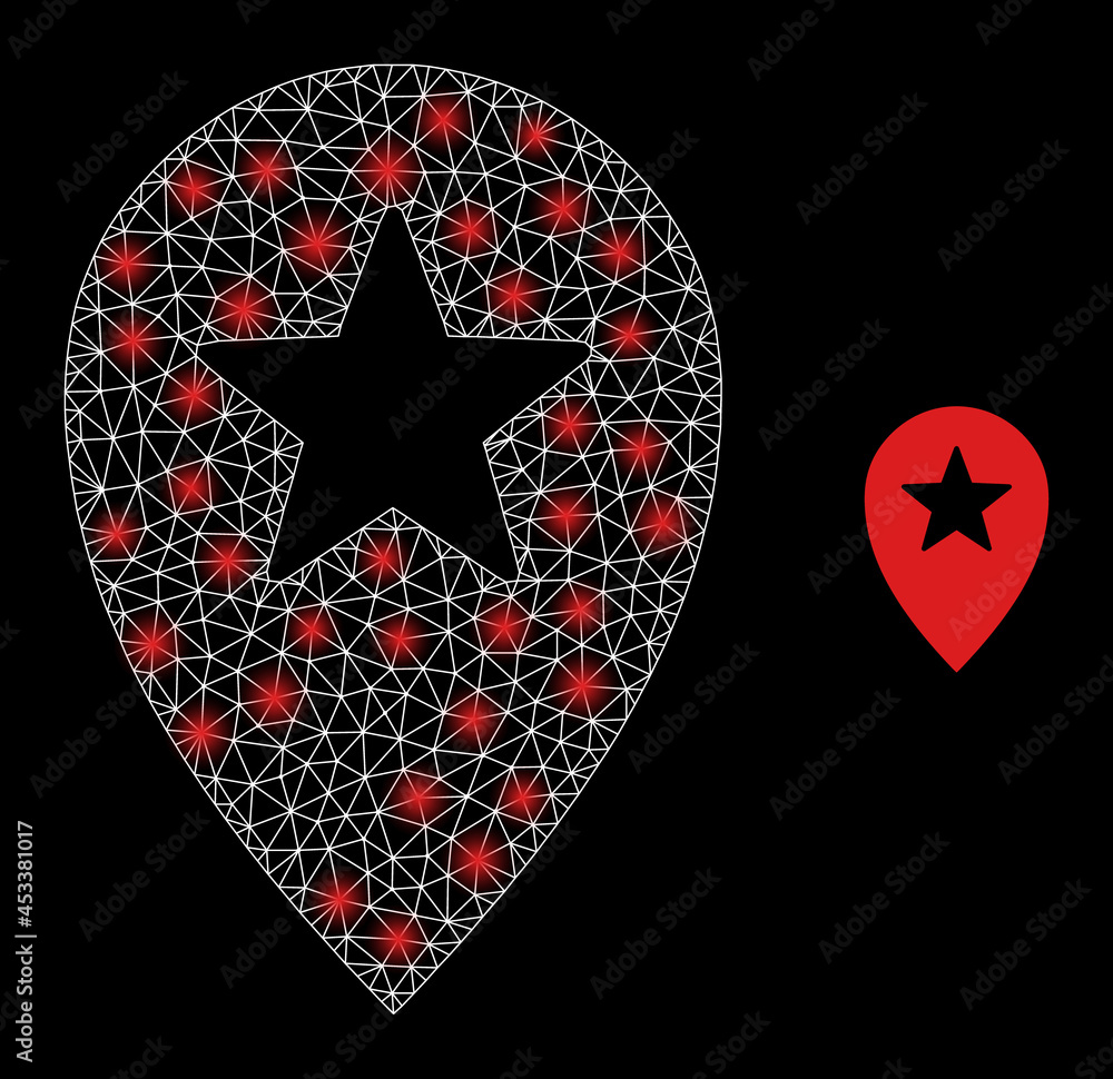 Bright mesh vector star place marker with glow effect. White mesh ...