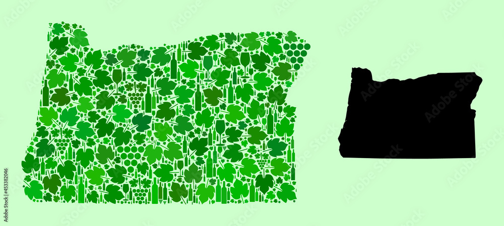 Vector Map of Oregon State. Combination of green grape leaves, wine ...
