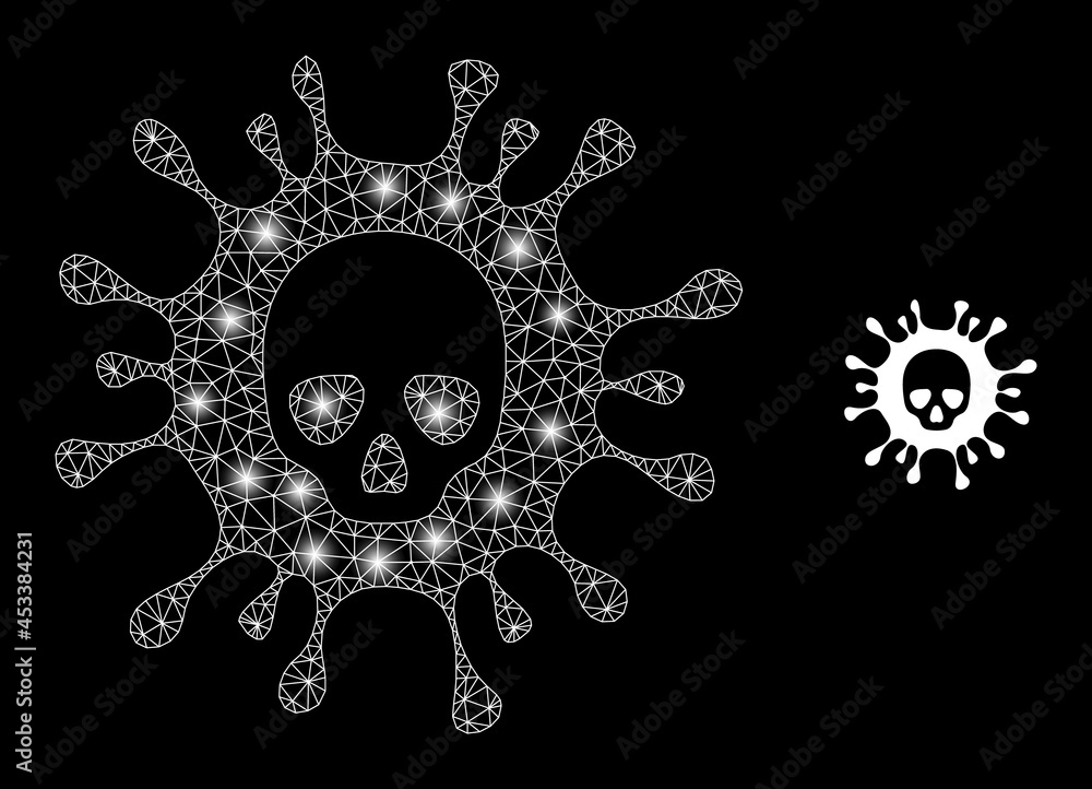 Magic mesh vector death virus with glare effect. White mesh, glare ...