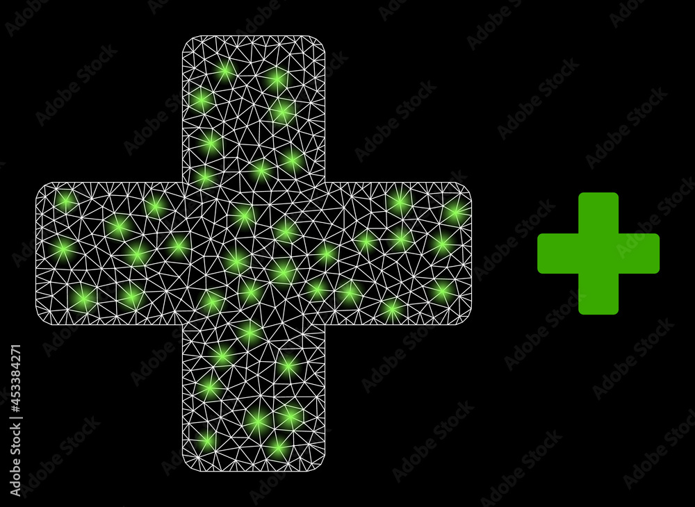 Magic mesh vector veterinary cross with glare effect. White mesh, glare ...