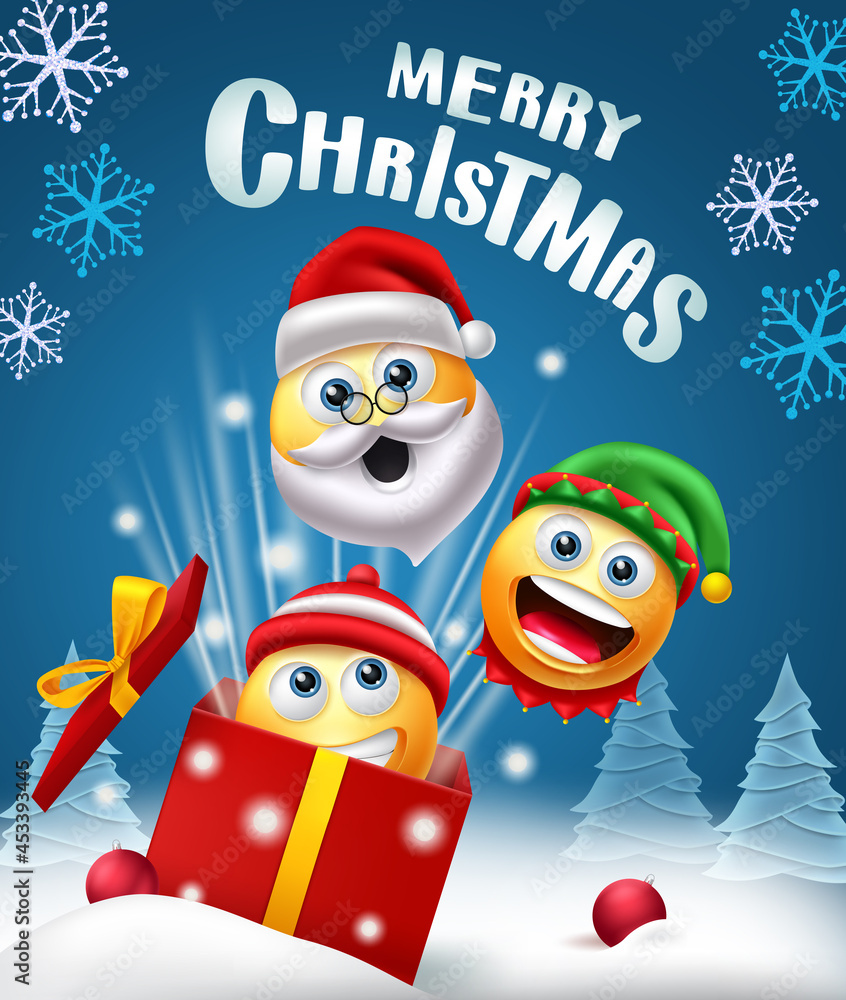 Christmas smileys character vector design. Merry christmas text with ...