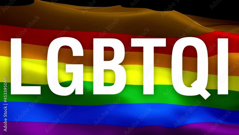 LGBTQI text on Rainbow waving flag. Pride 3d LGBTQI flag waving ...